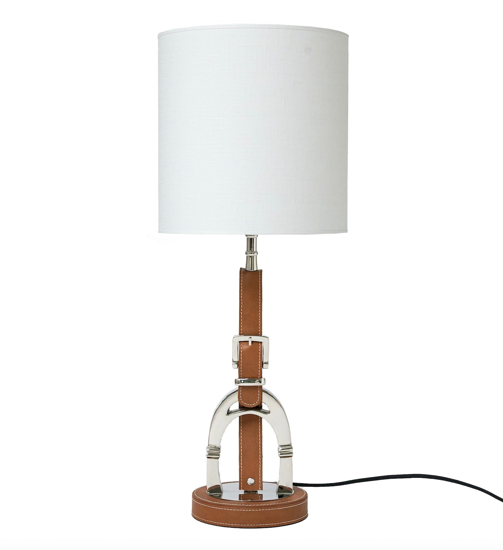 Snaffle Bit Brass Lamp stand with Off-white Linnen lampshade – Adamsbro ...